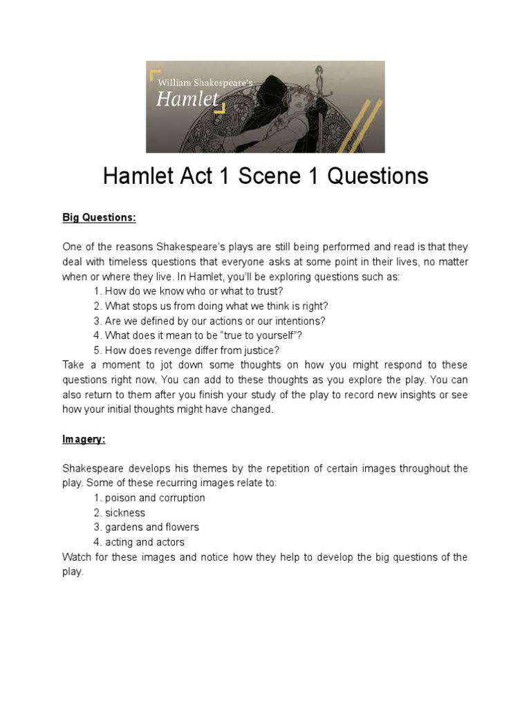 Hamlet Act 1 Questions | PDF | Hamlet | Garden Of Eden