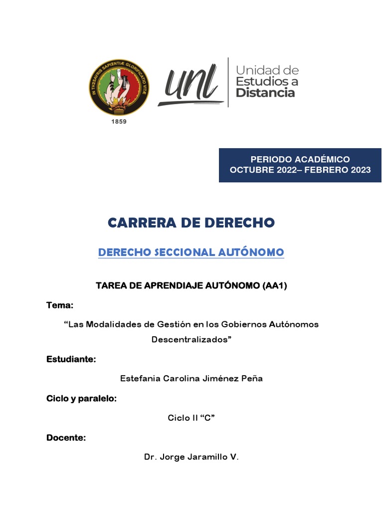 Tarea Aa1 - U3 - Derecho Seccional y Autónomo | PDF | Ecuador ...