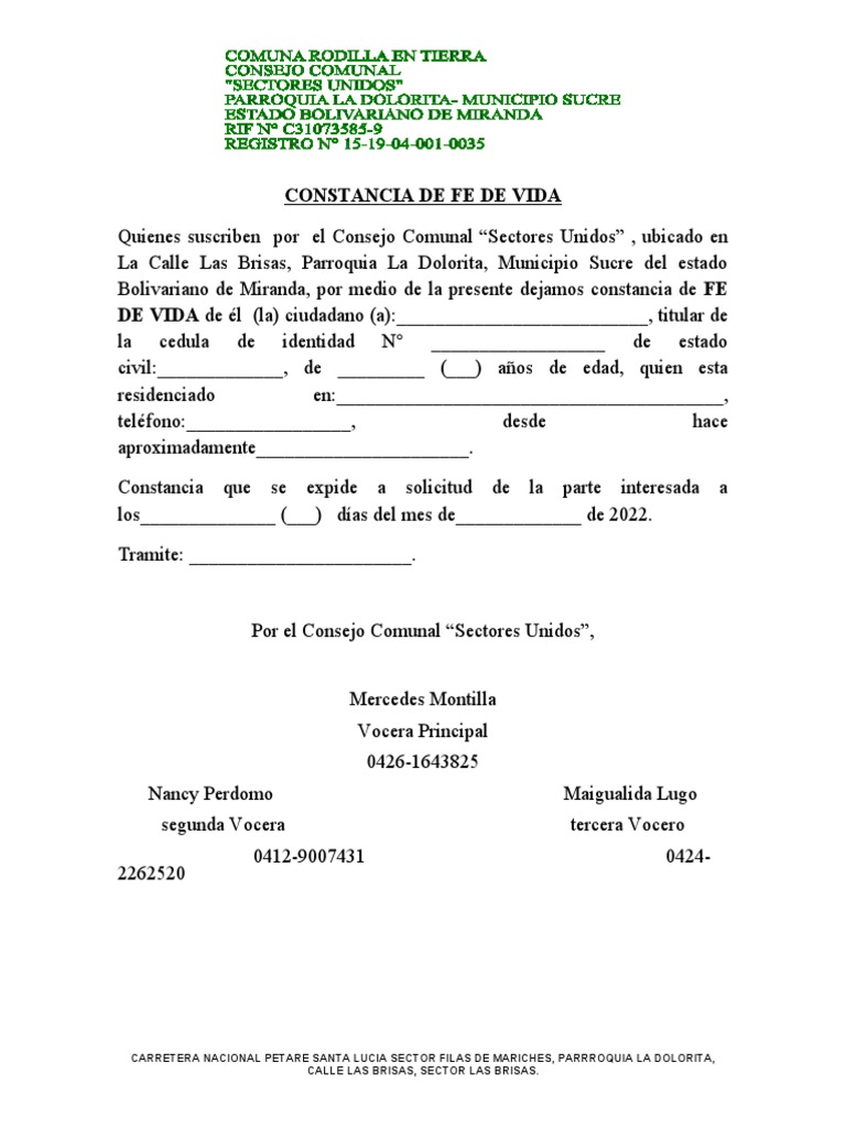 Constancia de Fe de Vida | PDF