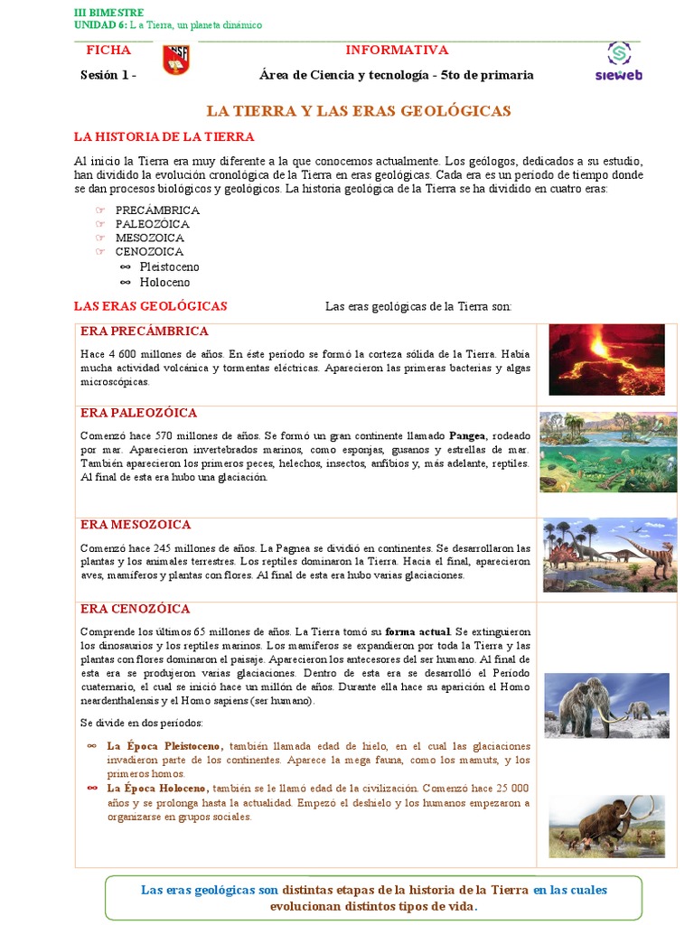 Ficha Informativa - La Tierra y Sus Eras Geologicas - Sesion 1 - C y T ...