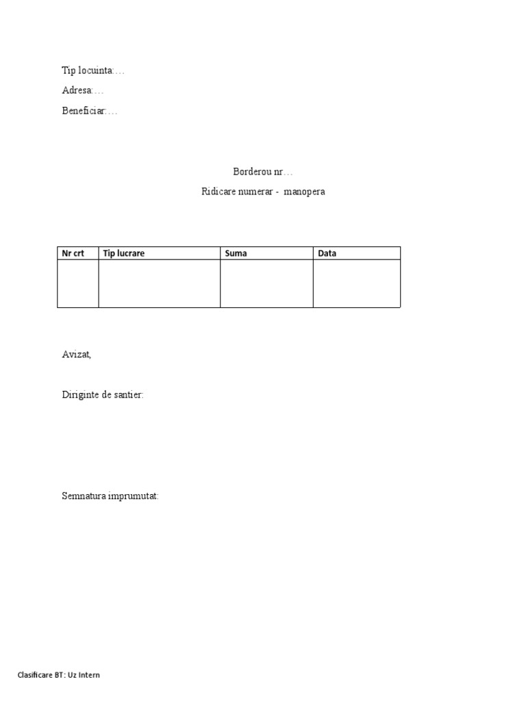 Model Borderou Manopera - Ipotecar Regie Proprie | PDF
