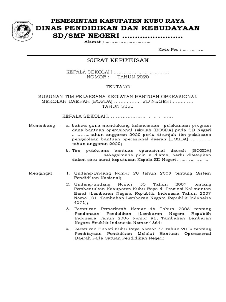 Contoh SK Tim Pelaksana Bosda Asli | PDF