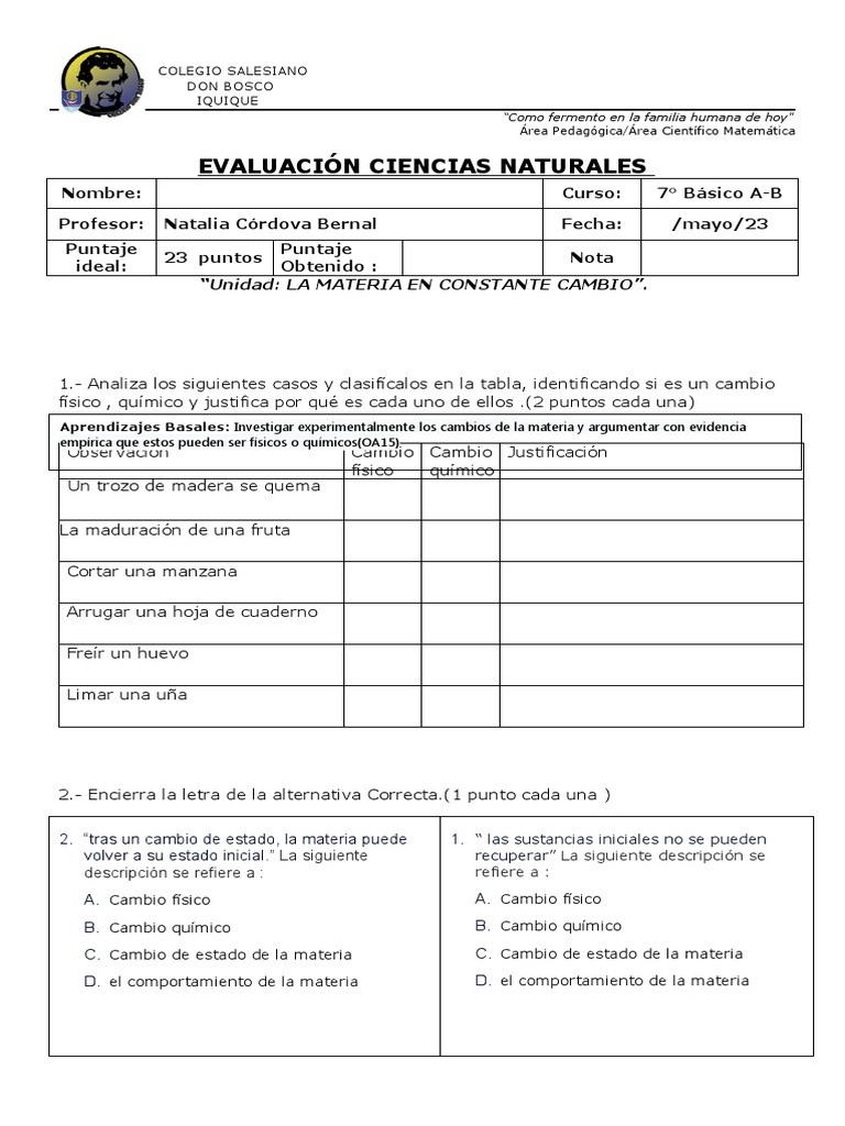 La Materia, Cambios Fisicos y Quimicos | PDF | Agua | Oxígeno