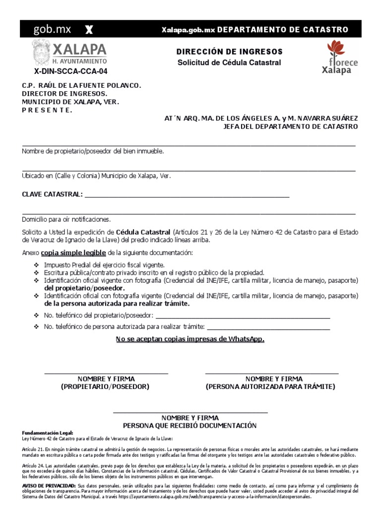 FORMATO CEDULA CATASTRAL ABRIL 20192do | PDF