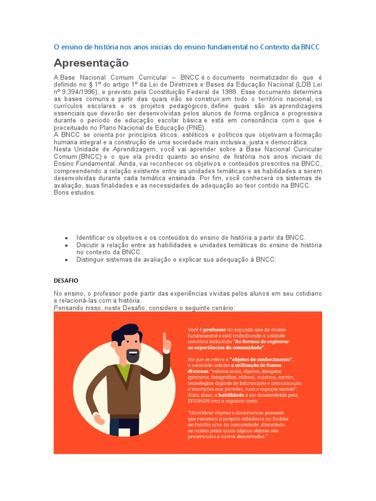 O Ensino de Históriaa Nos Anos Iniciais Do Ensino Fundamental No ... O Ensino de Históriaa Nos Anos Iniciais Do Ensino Fundamental No ...