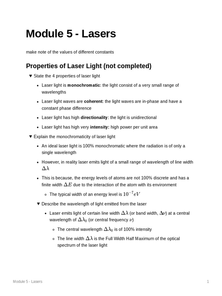 Module 5 - Lasers | PDF | Laser | Emission Spectrum
