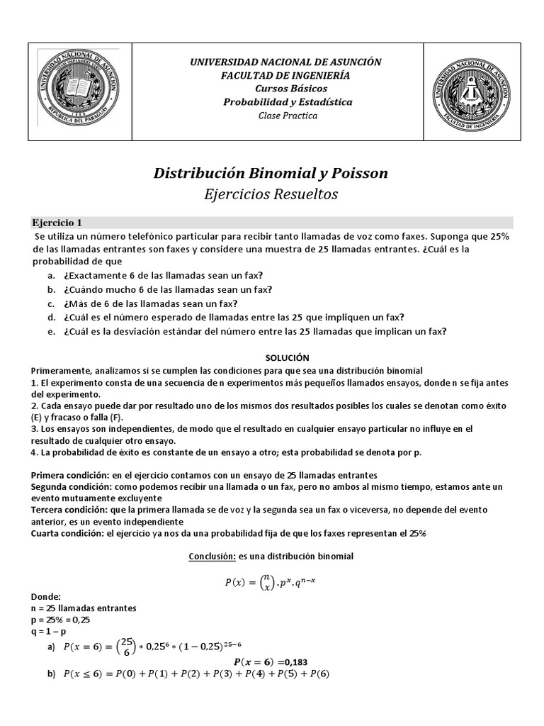 Resueltos - Binomial y Poisson | PDF | Distribución de veneno | Enseñanza de matemática