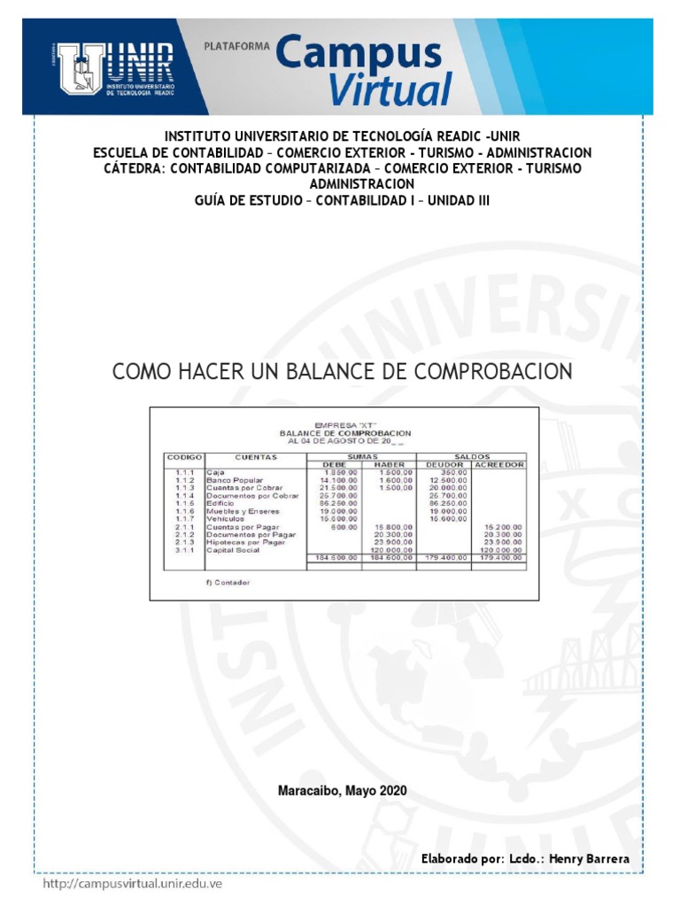 Paso A Paso Como Hacer Un Balance de Comprobacion - Contabilidad I - Unidad III | PDF ...