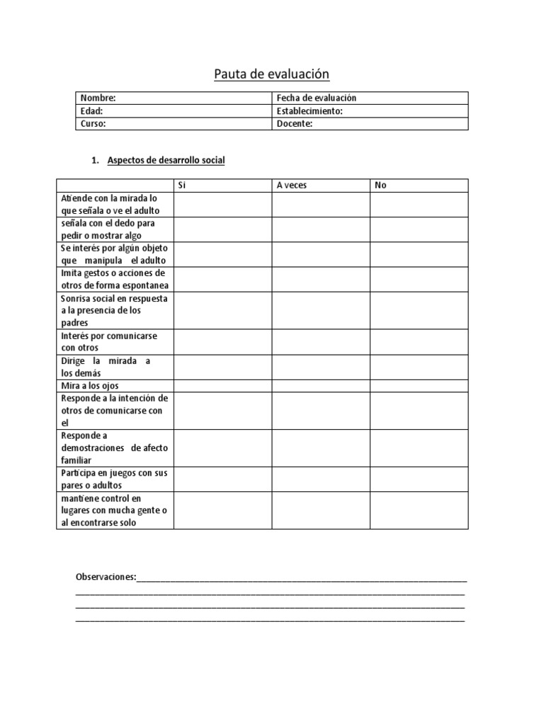 Pauta de Evaluacion Colegio | PDF