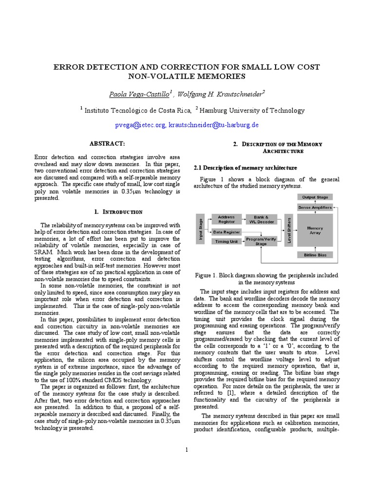 Error Detection and Correction For Small Low Cost NVMs | PDF