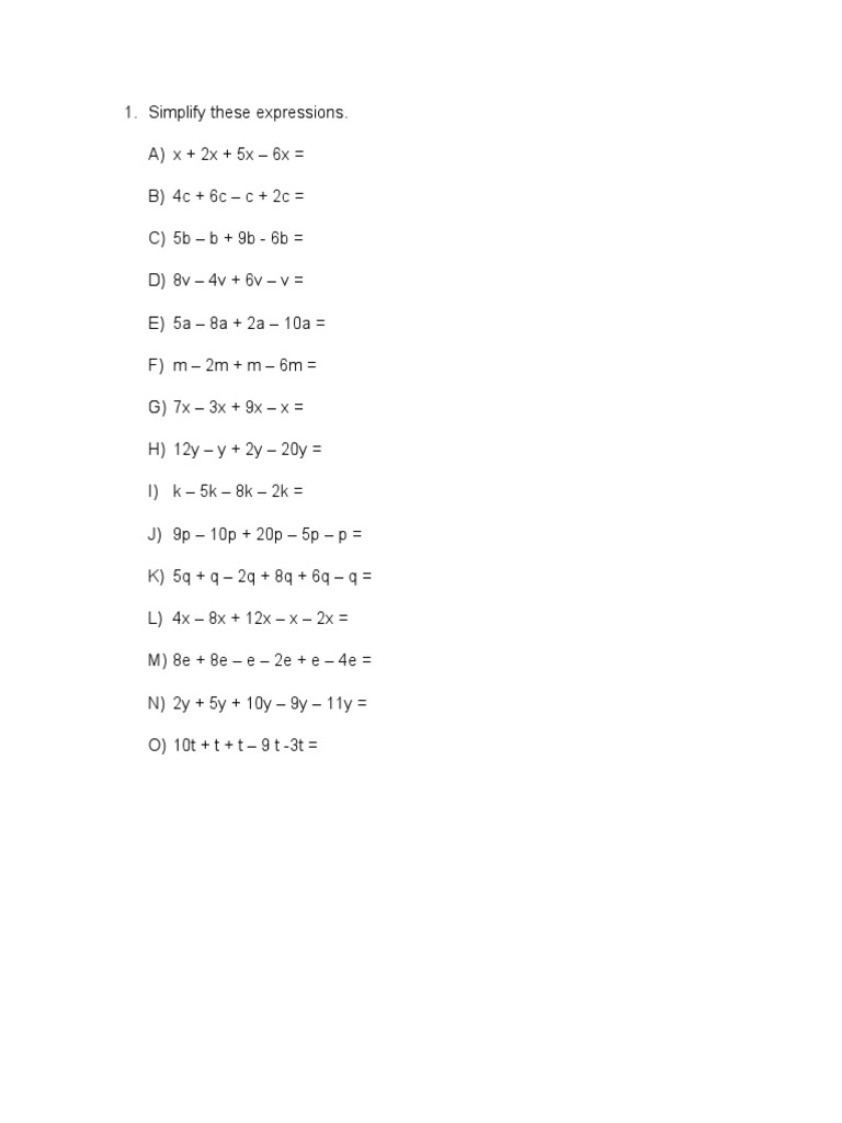 Simplify These Expressions | PDF | Teaching Methods & Materials | Science & Mathematics