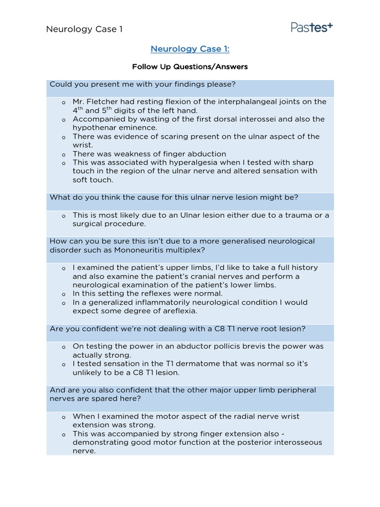 CNS Case Extra Information. | PDF | Hand | Peripheral Neuropathy