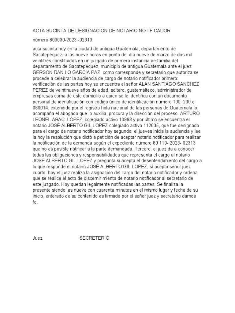 Acta Sucinta de Designacion de Notario Notificador | PDF | Derecho