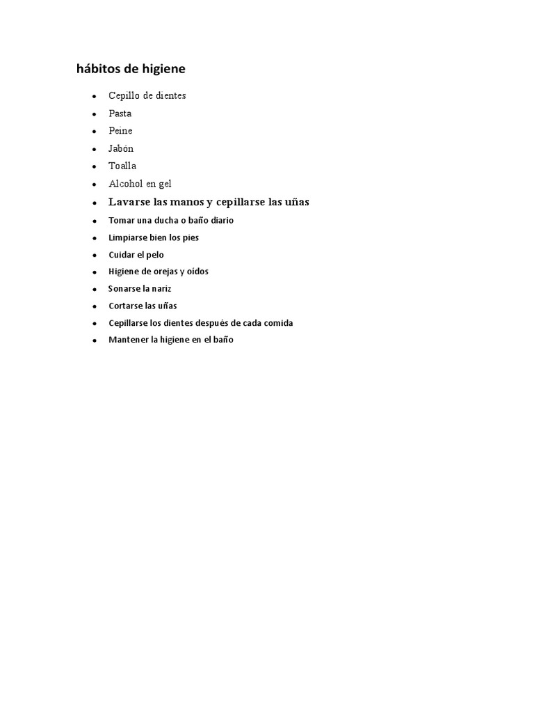 Hábitos de Higiene | PDF | Hogar, jardinería y bricolaje | Salud y bienestar