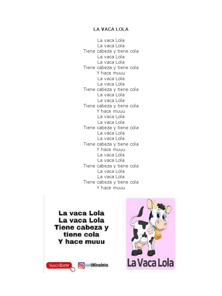 Letra de La Vaca Lola en Español | PDF | Cocina, comidas y vino | Artes ...
