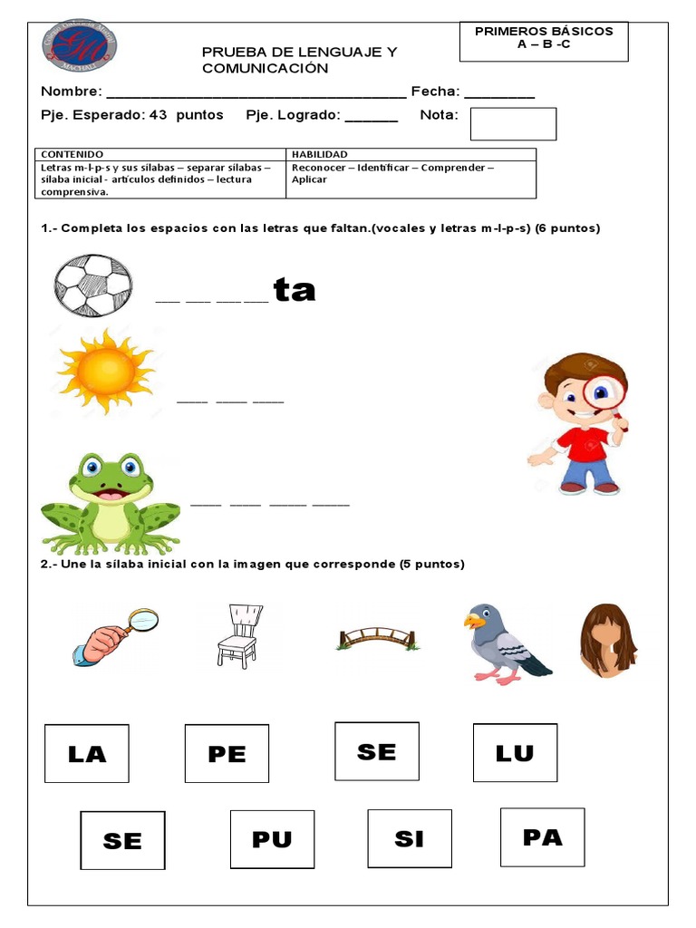 Actividades de Sílabas M, P, S, L | PDF