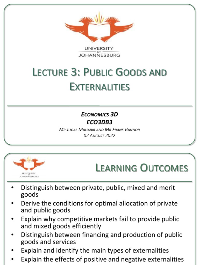 Lecture 3 - Public Goods and Externalities | PDF | Externality | Economic Equilibrium