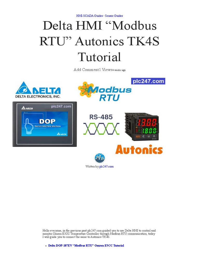 Delta HMI - Modbus RTU - Autonics TK4S Tutorial | PDF