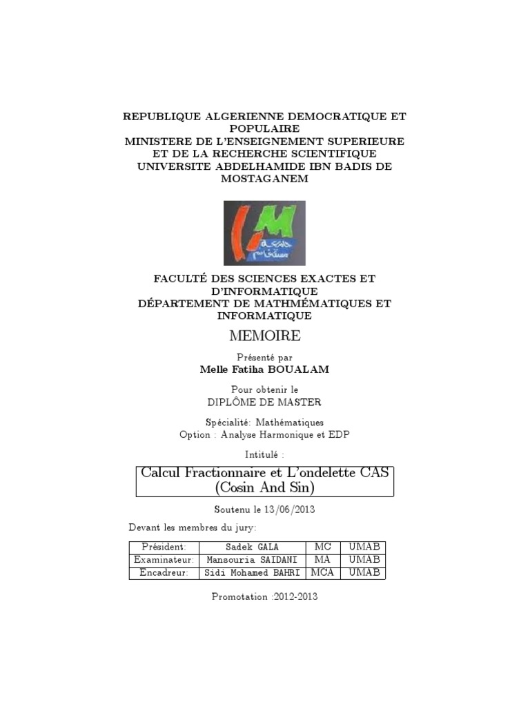 Calcul Fractionnaire et Ondelette CAS | PDF | Calcul | Fonction ...