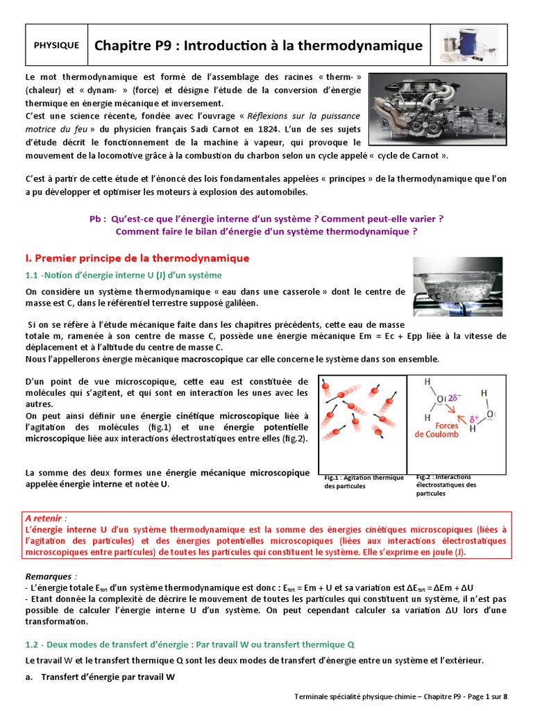 Introduction à la thermodynamique | PDF | Transfert thermique ...