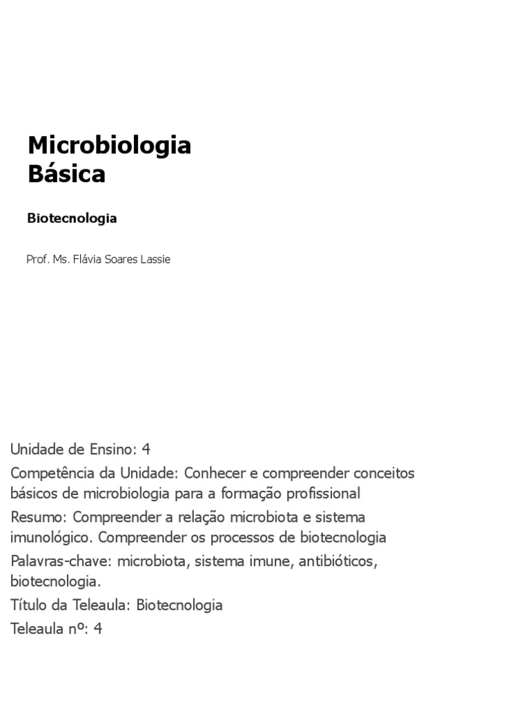 MICROBIOLOGIA BASICA - AULA 1 | PDF | Fermentação | Sistema imunológico