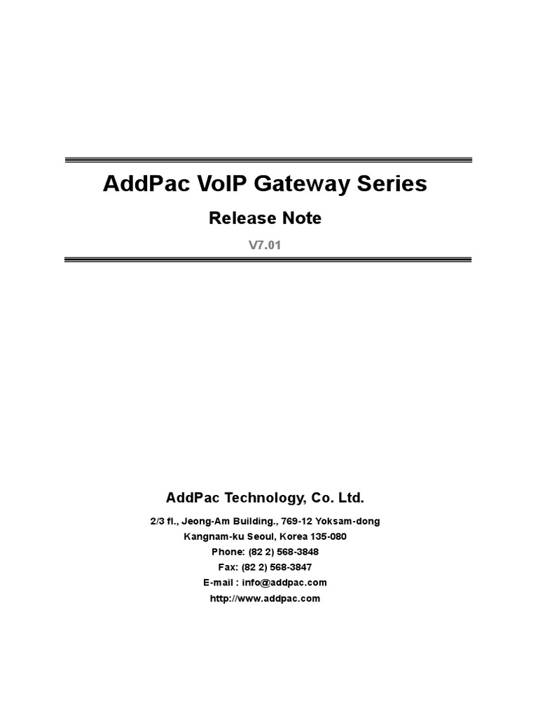Release Note VOIPv7.01 Eng | PDF | Session Initiation Protocol | Internet Release Note VOIPv7.01 Eng | PDF | Session Initiation Protocol | Internet