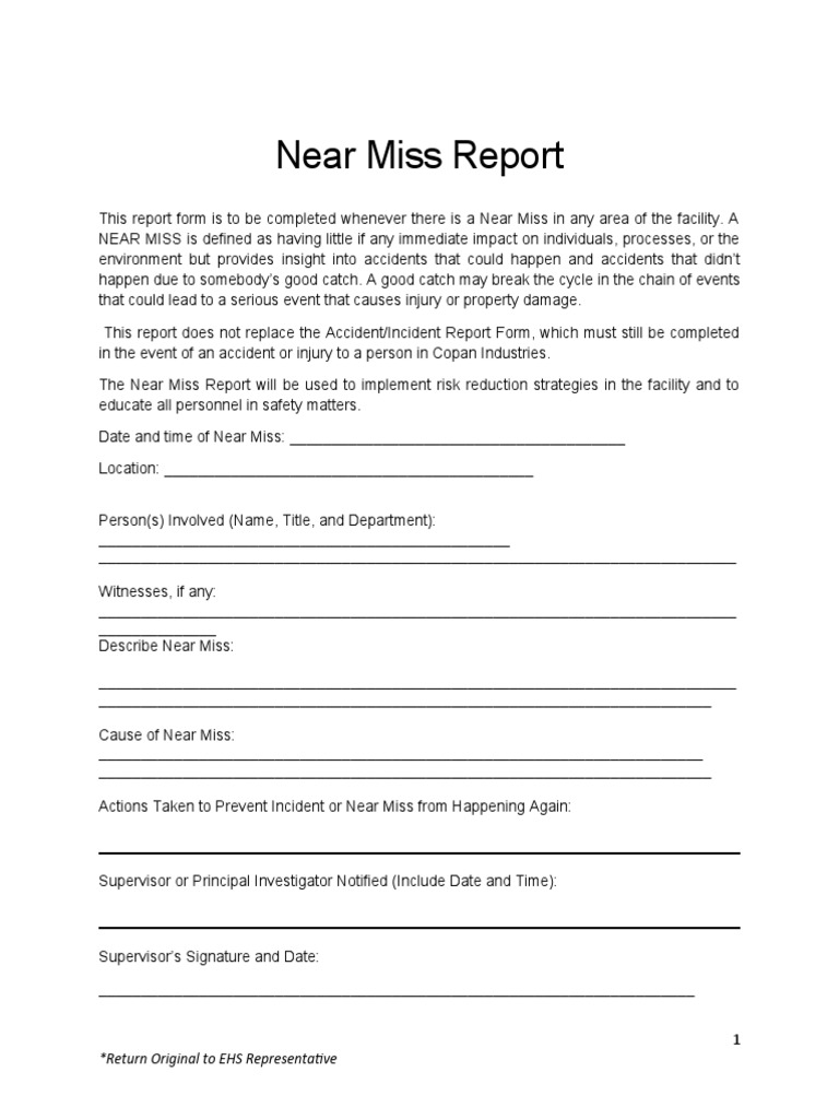Safety Near Miss Reporting Form | PDF | Business