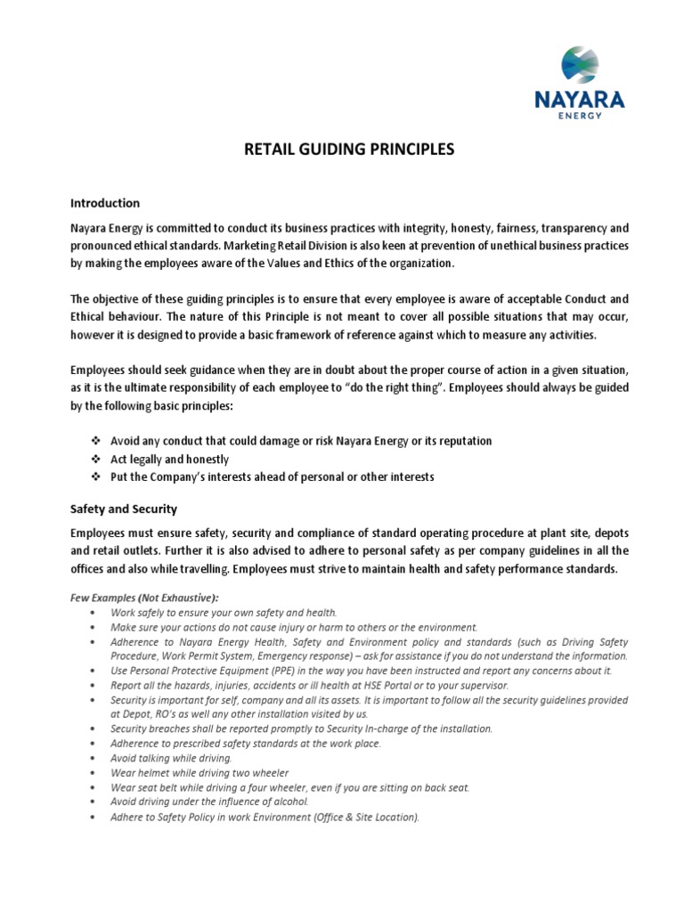 Retail - Guiding Principles | PDF | Safety | Business Ethics