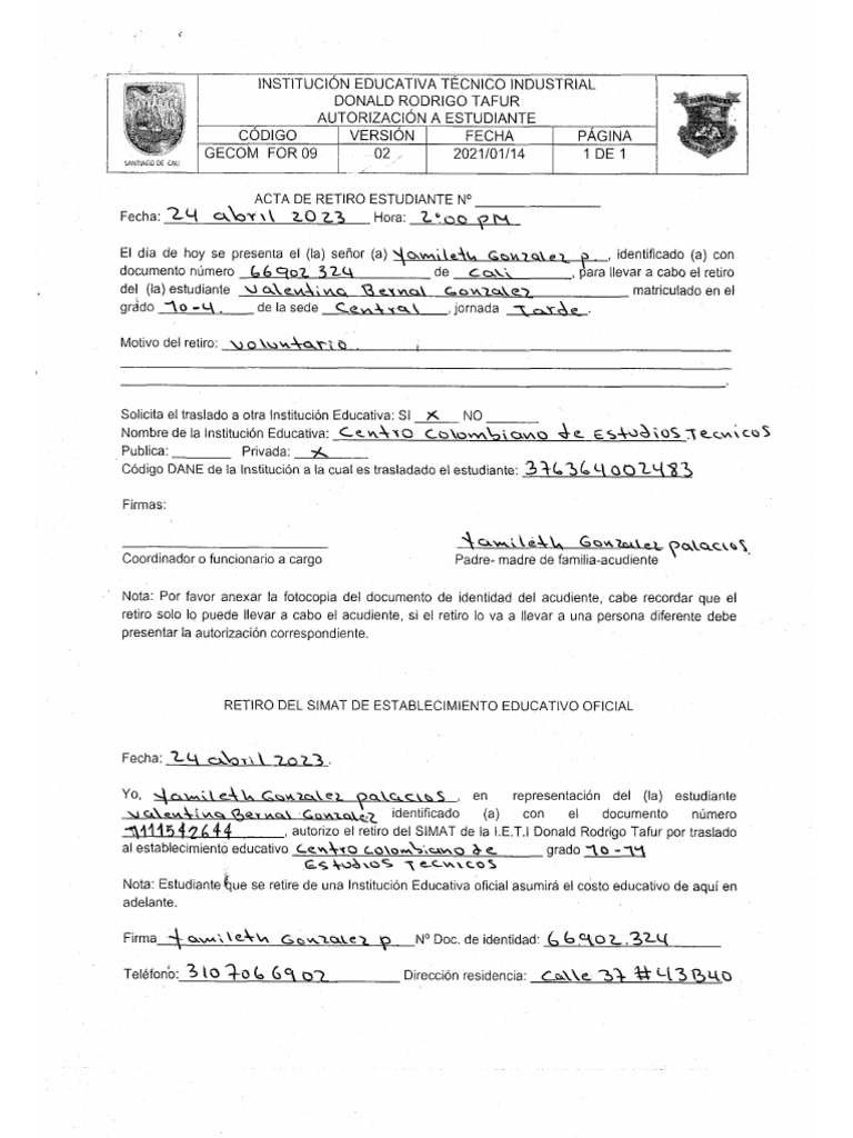 Acta de Retiro | PDF