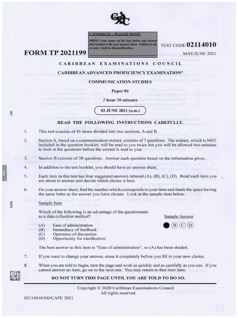 Communications Studies 2021 Paper 1 - Students' Script | PDF