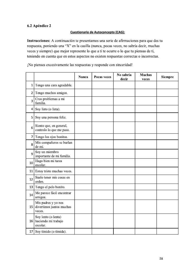 Cuestionario de Autoconcepto | PDF