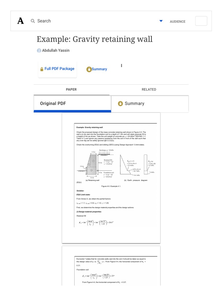 Example - Gravity Retaining Wall - Academia - Edu | PDF | Physical ...