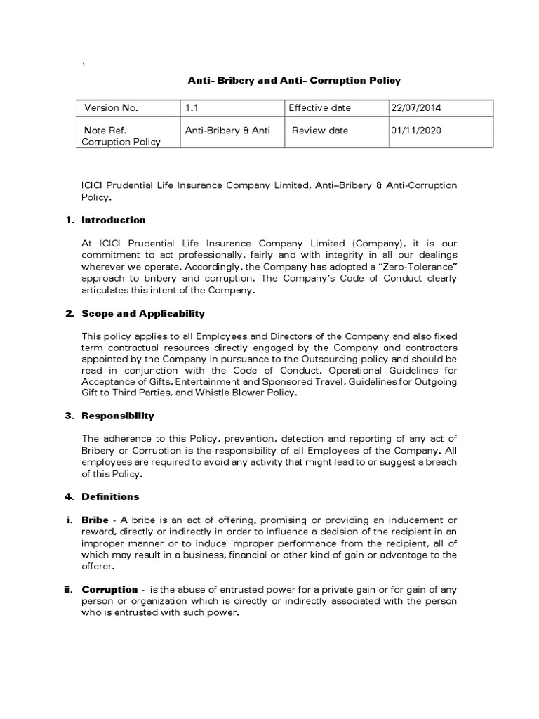 Anti-Bribery & Corruption Policy Guide | PDF | Bribery | Political ...
