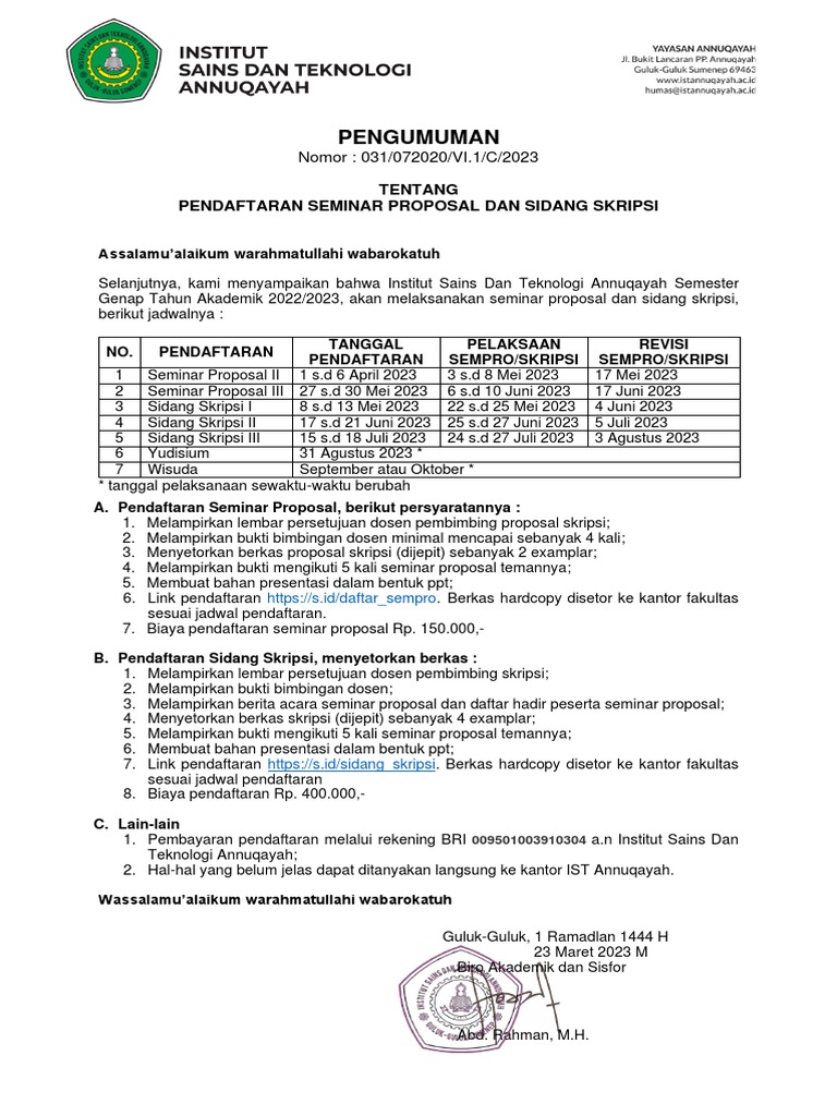 Pendaftaran Sempro Dan Sidang | PDF