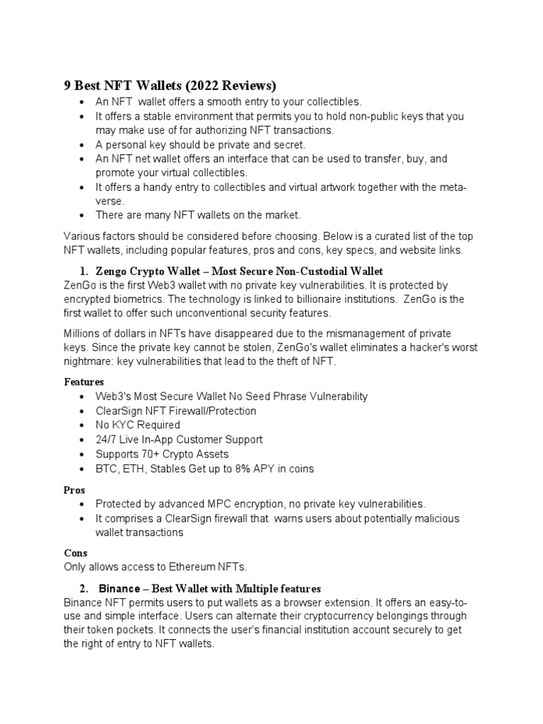 9 Best NFT Wallets | PDF | Cryptocurrency | Security