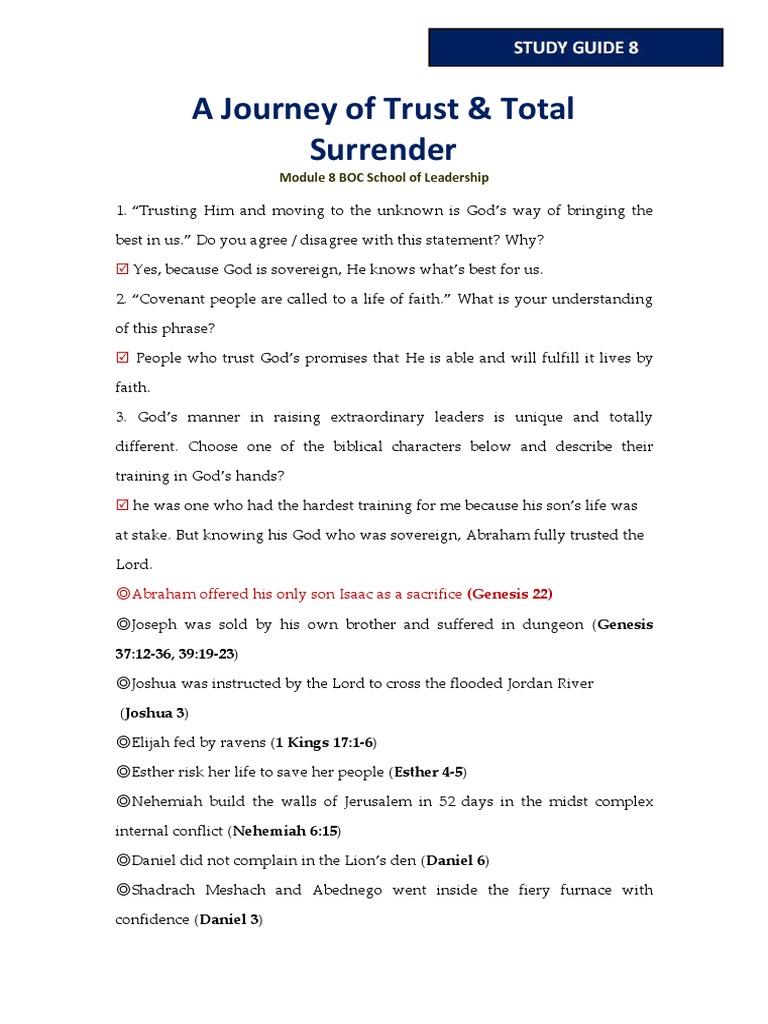 Module 08 Answer - Impante Miguelito - A Journey of Trust and Total Surrender | PDF