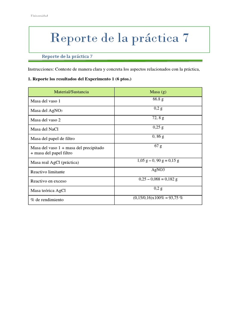 Reporte de Práctica | PDF | Estequiometría | Reacciones químicas