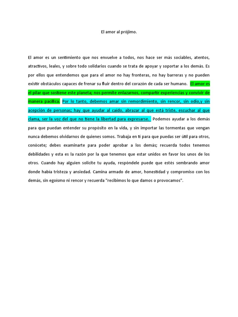 Amor al prójimo: acciones y valores | PDF