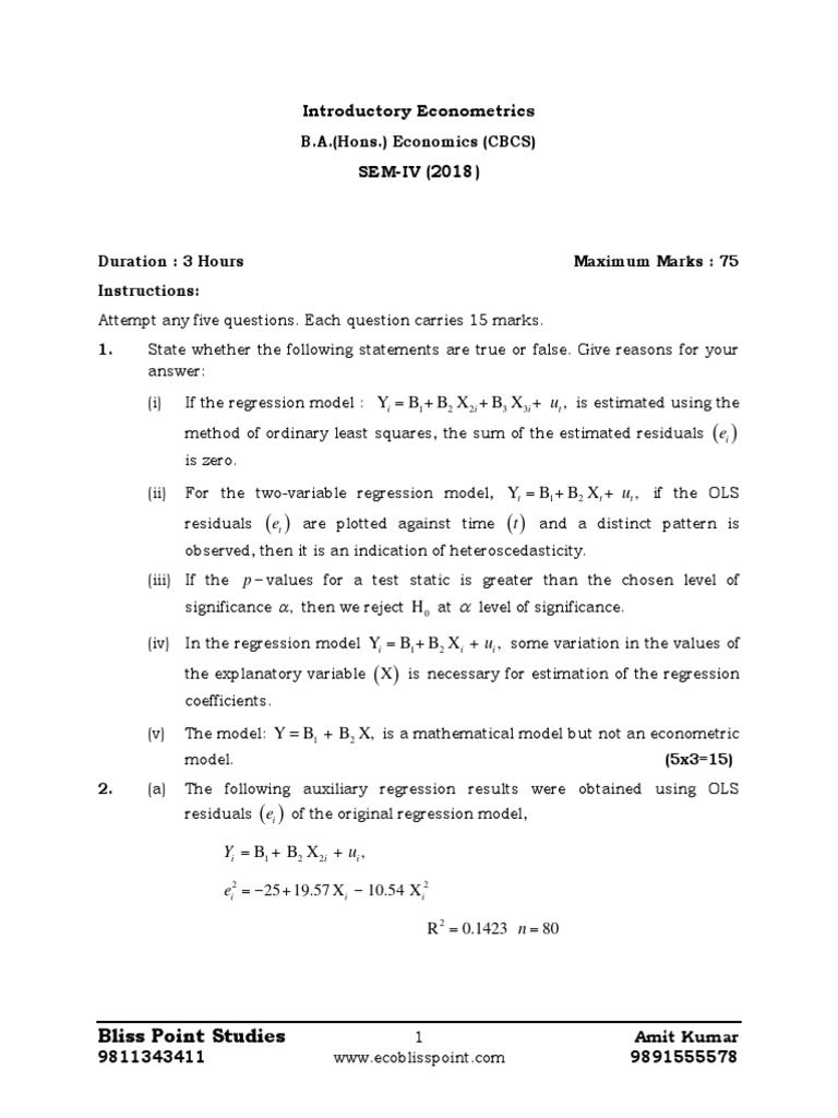 Introductory Econometrics Exam Guide | PDF