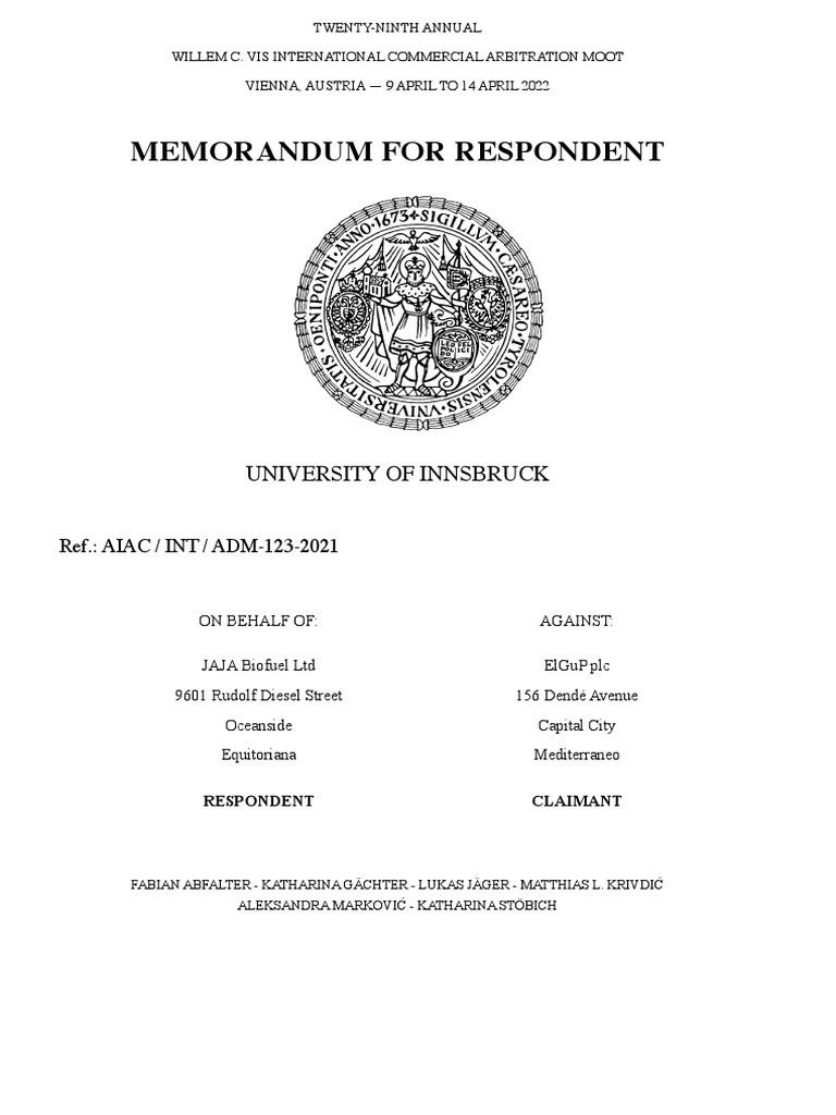 Respondent Memorandum Leopold Franzens Universitaet Innsbruck | PDF ...