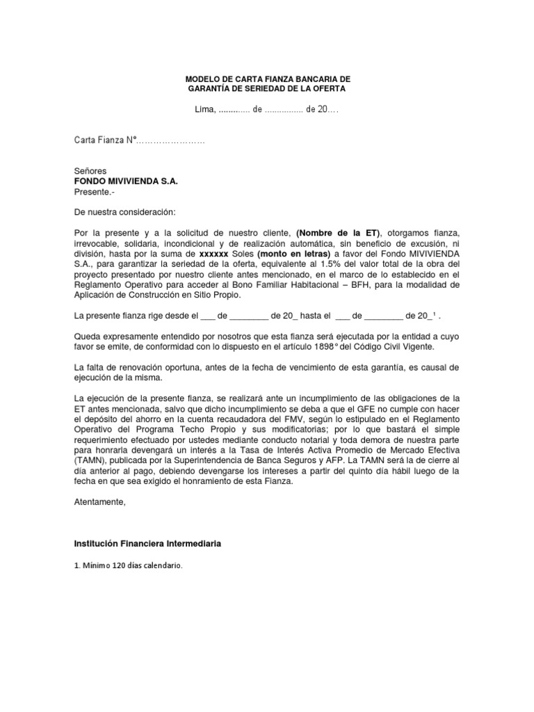 Modelo Carta Seriedad de Oferta | PDF