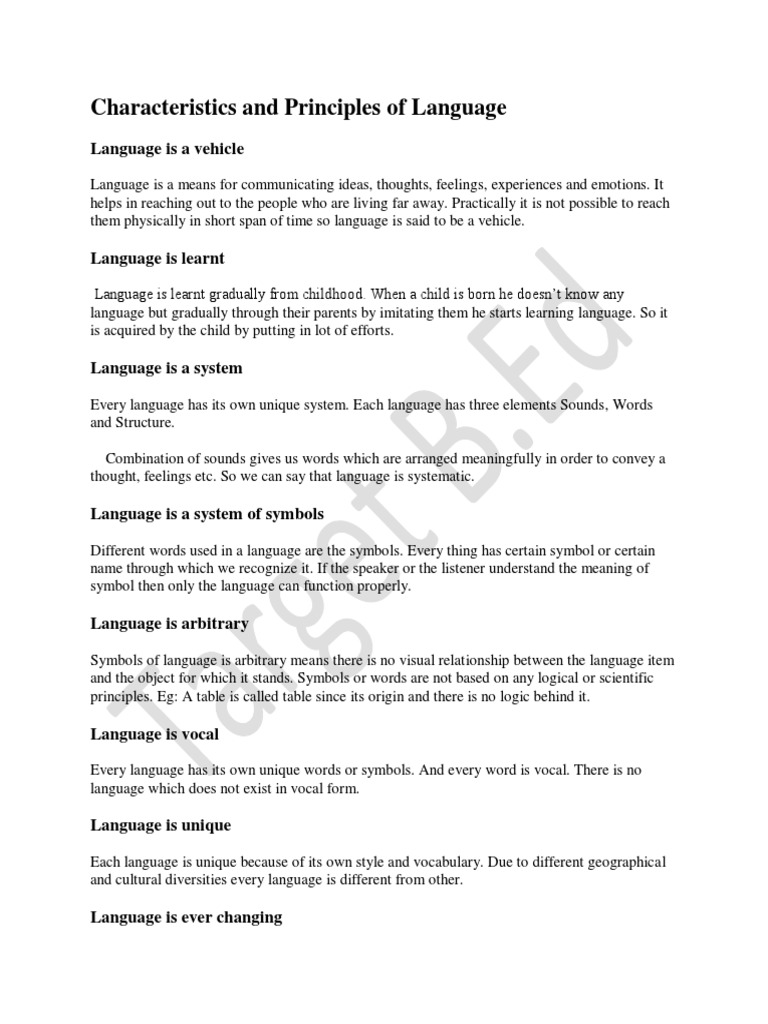 Characteristics and Principles of Language | PDF