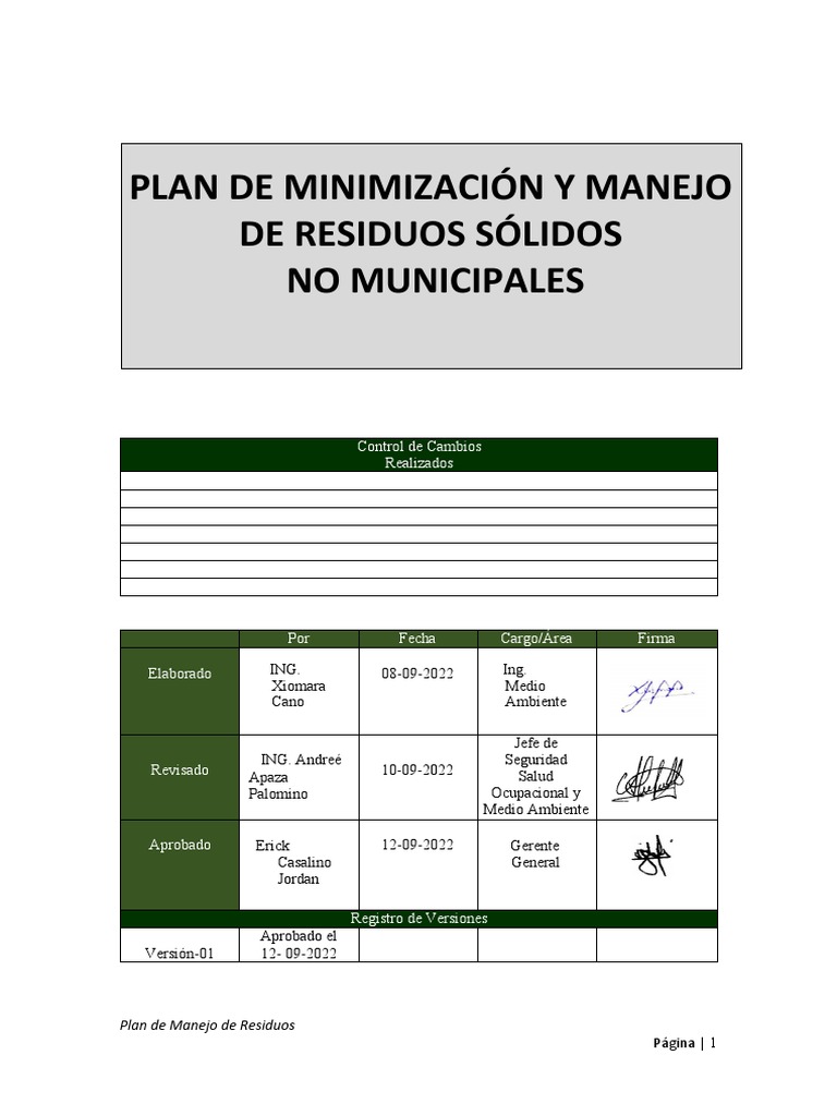 Plan de Minimizacion y Manejo de Residuos Solidos | PDF | Residuos | Gestión de residuos