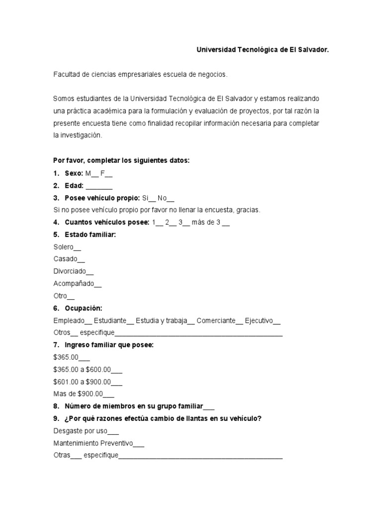 Encuesta para Llantas 2 Act | PDF | Business | Economias