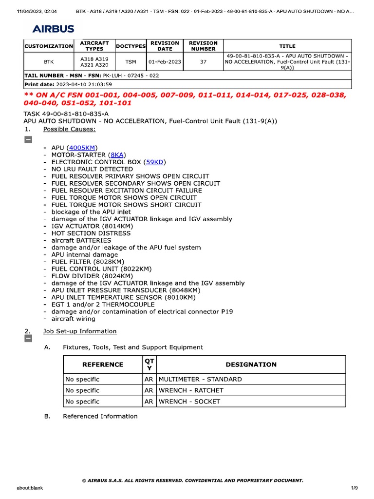 Task 49-00-81-810-835-A Apu Auto Shutdown - No Acceleration | PDF