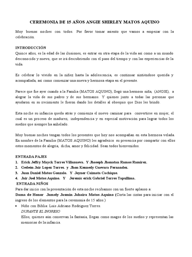 Ceremonia de 15 Años de Angie Matos | PDF