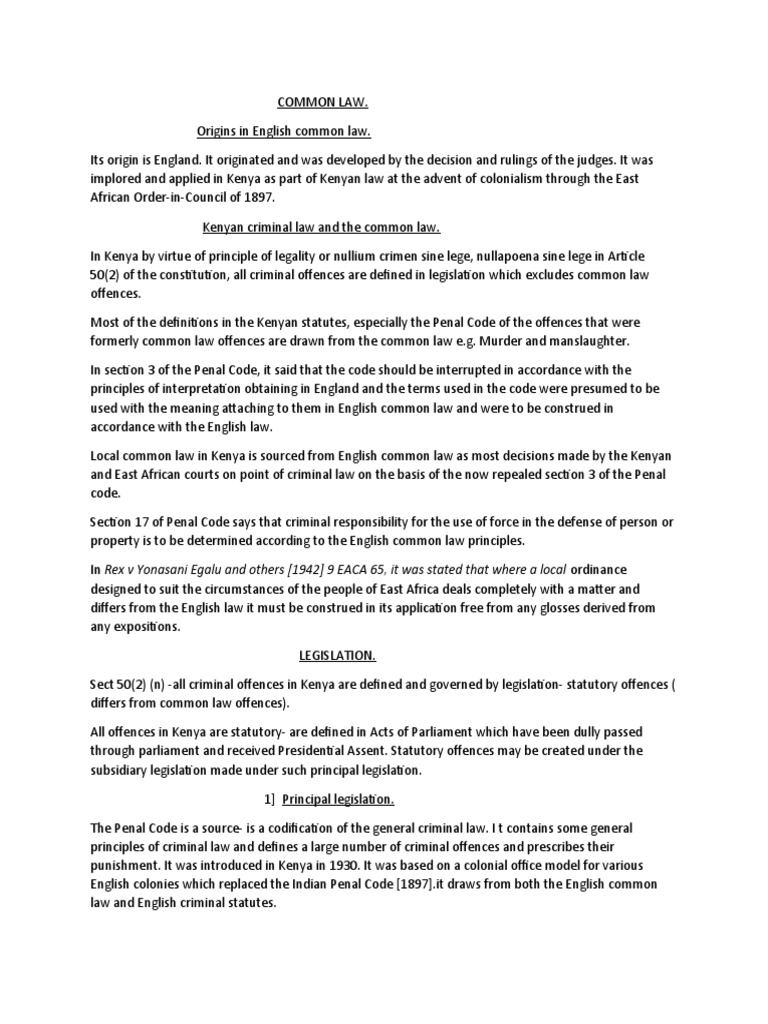 Kenyan Legal Systems Overview | PDF | Common Law | Crimes
