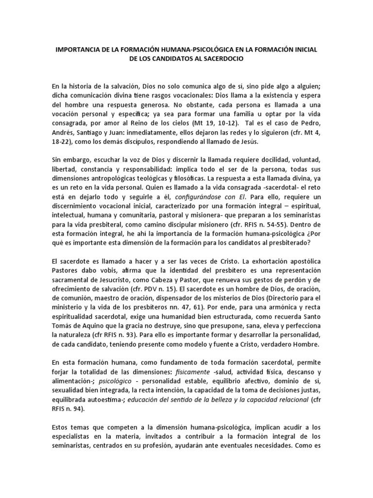 Importancia de La Formación Humana | PDF | Seminario | Sacerdote