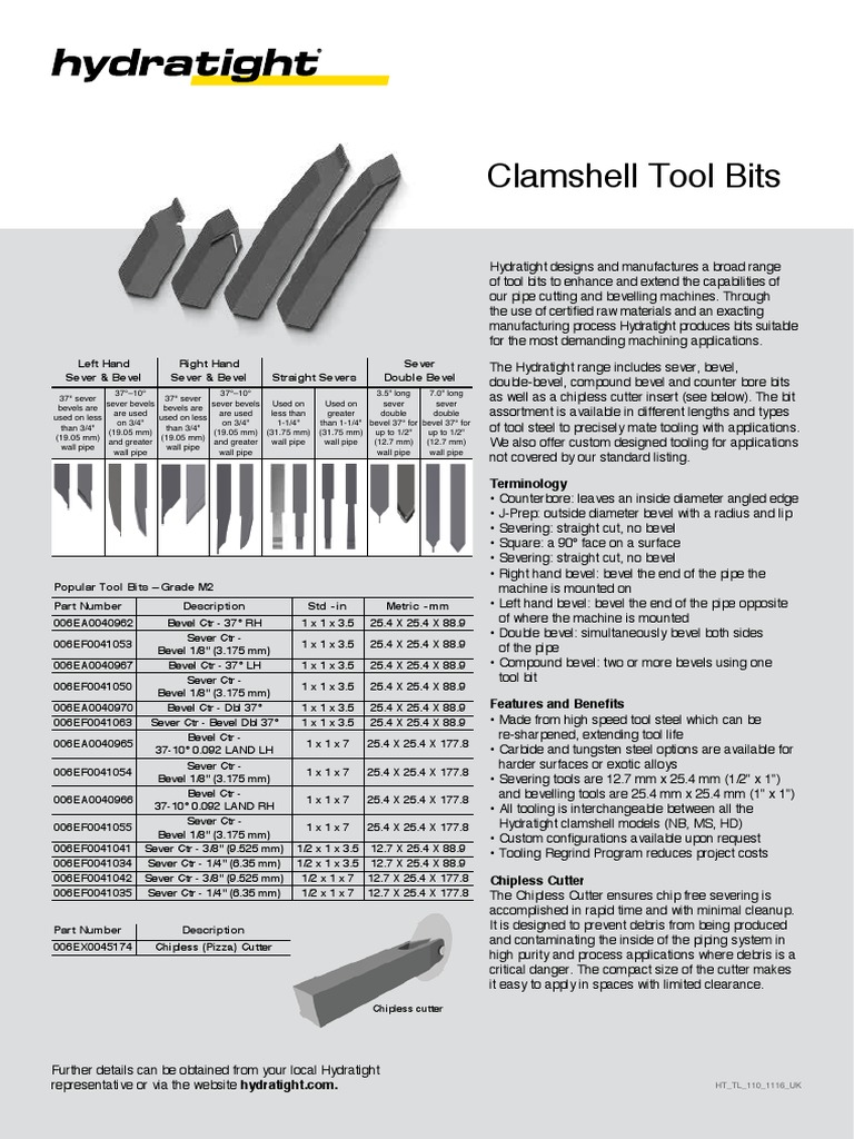 Hydratight Clamshell Tool Bits Overview | PDF | Pipe (Fluid Conveyance ...