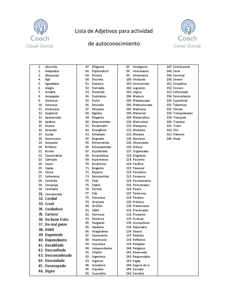 Lista de Adjetivos Johari | PDF